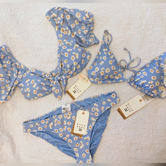 Billabong | Swim | Nwt 3 Piece Billabong Swim Set Ml Blue With Daisy ...